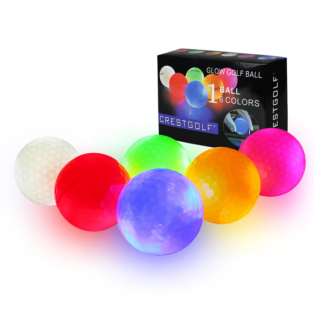 6 Pack Crestgolf Glow Golf Ball для ночных видов спорта, LED Golf Balls, сияющие в темноте, Golf Ball с длительным свечением, размер 42.6mm, 342 углубления, 6 цветов: Красный, Зеленый, Синий, Желтый, Розовый, Белый