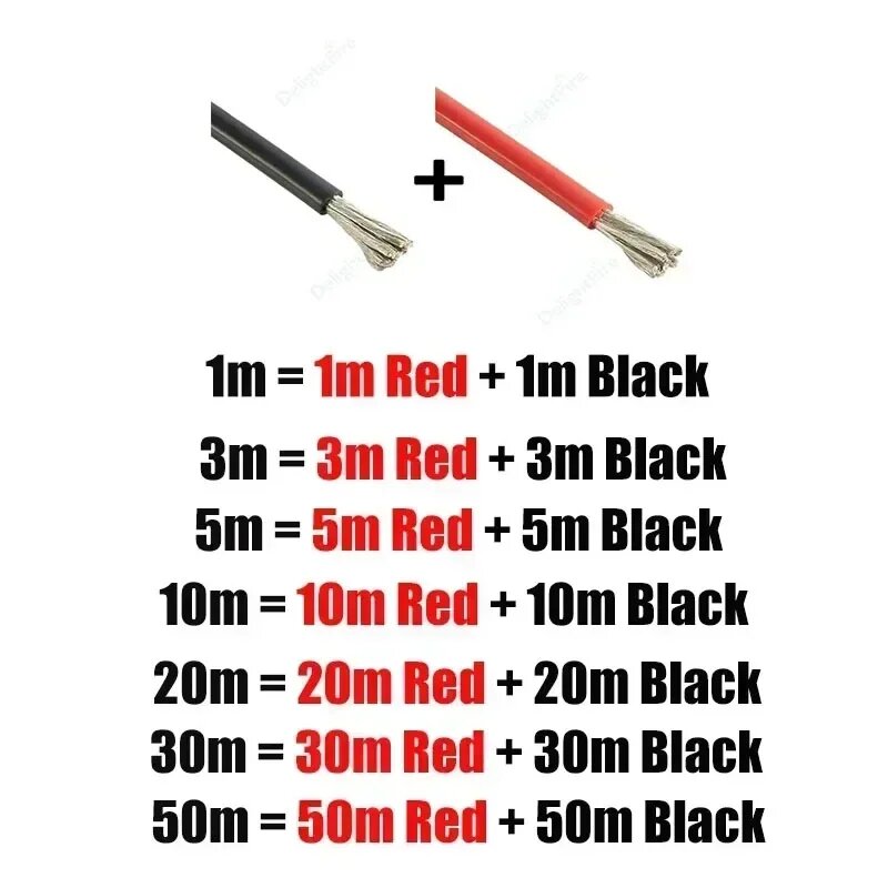 DelightFire термостойкий силиконовый провод 16-4 AWG красный/черный 24 АВГ, Red and Black, 20m
