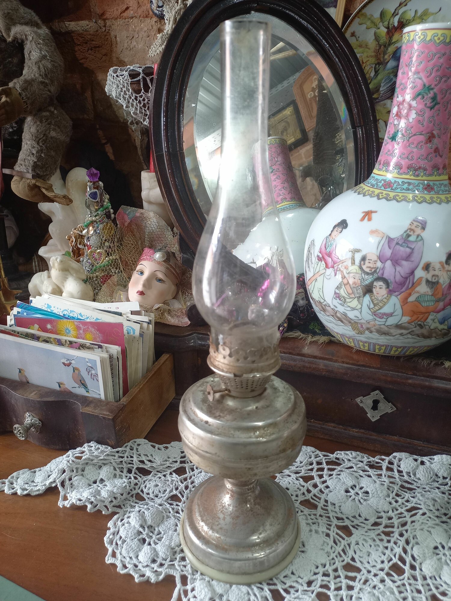 Винтажная советская Керасиновая лампа на ножке