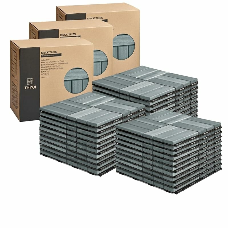 Террасная плитка, подходящая для любых погодных условий -на балконах, во дворе, внутри и снаружи (крестовидный узор из золотистого тика, 35 штук-)