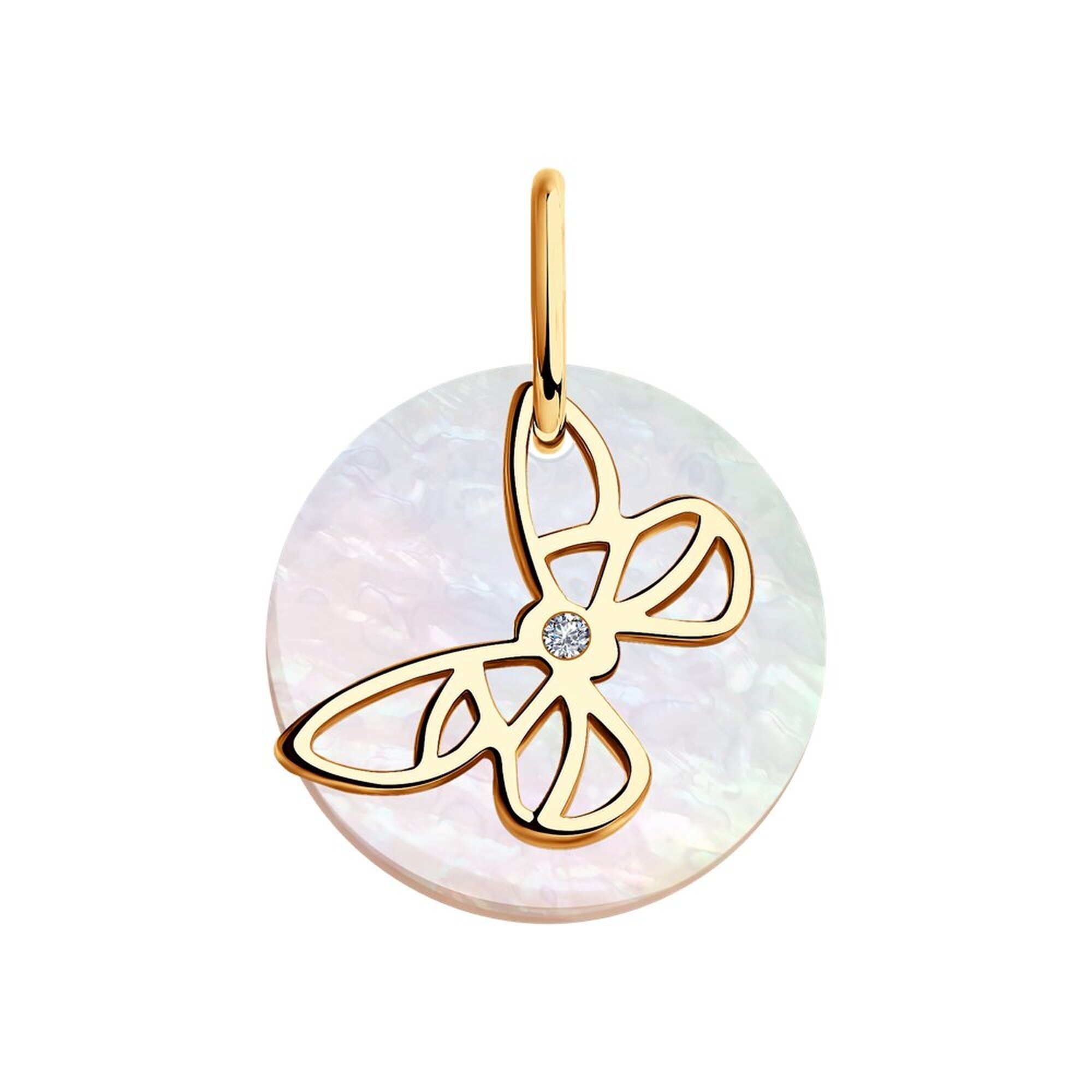 Подвеска, красное золото, 585 проба, бриллиант, перламутр