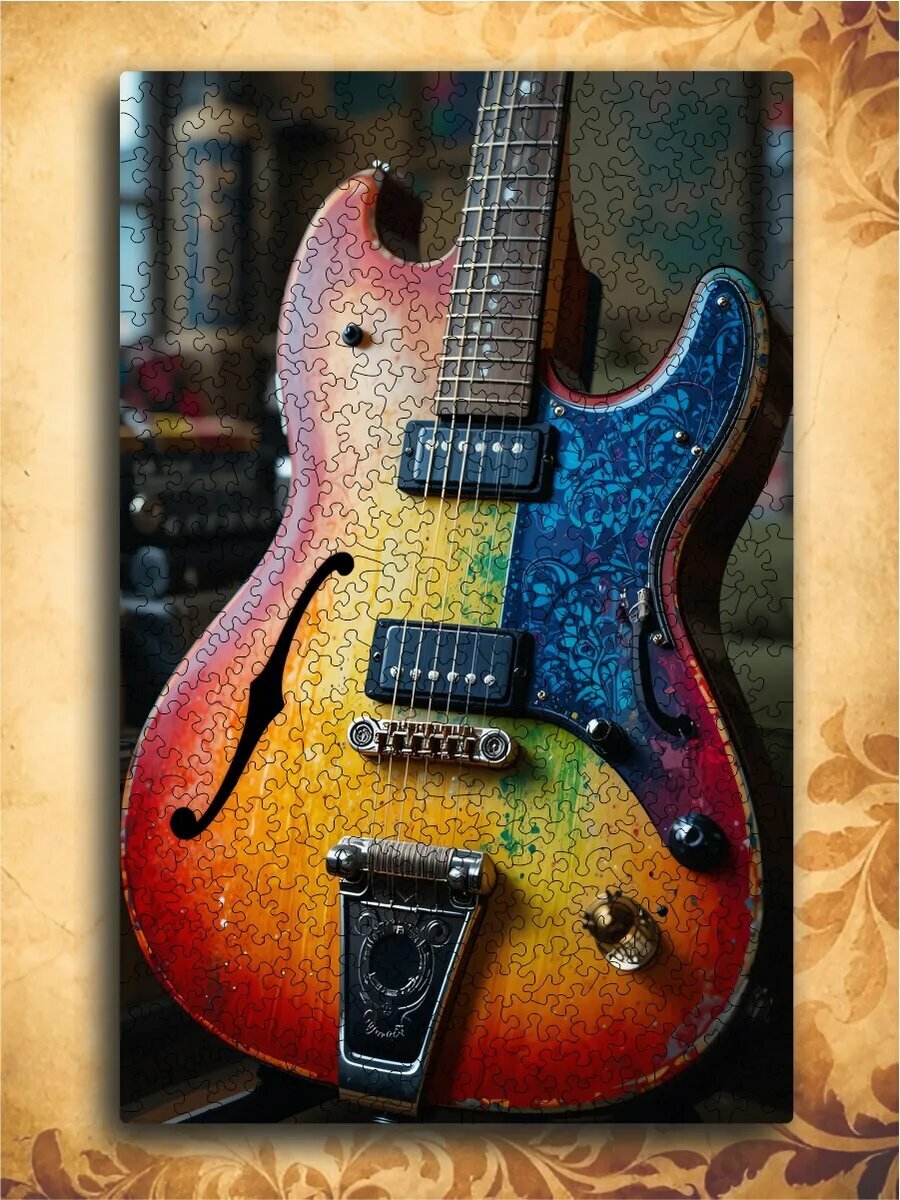 Фигурный деревянный пазл в подарок "Бас гитара"