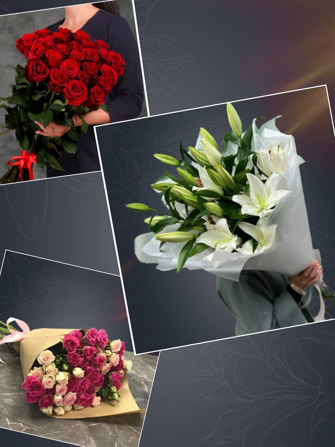 Цветочный день VIP -3 букета и 3 доставки в один день от 2name Flowers