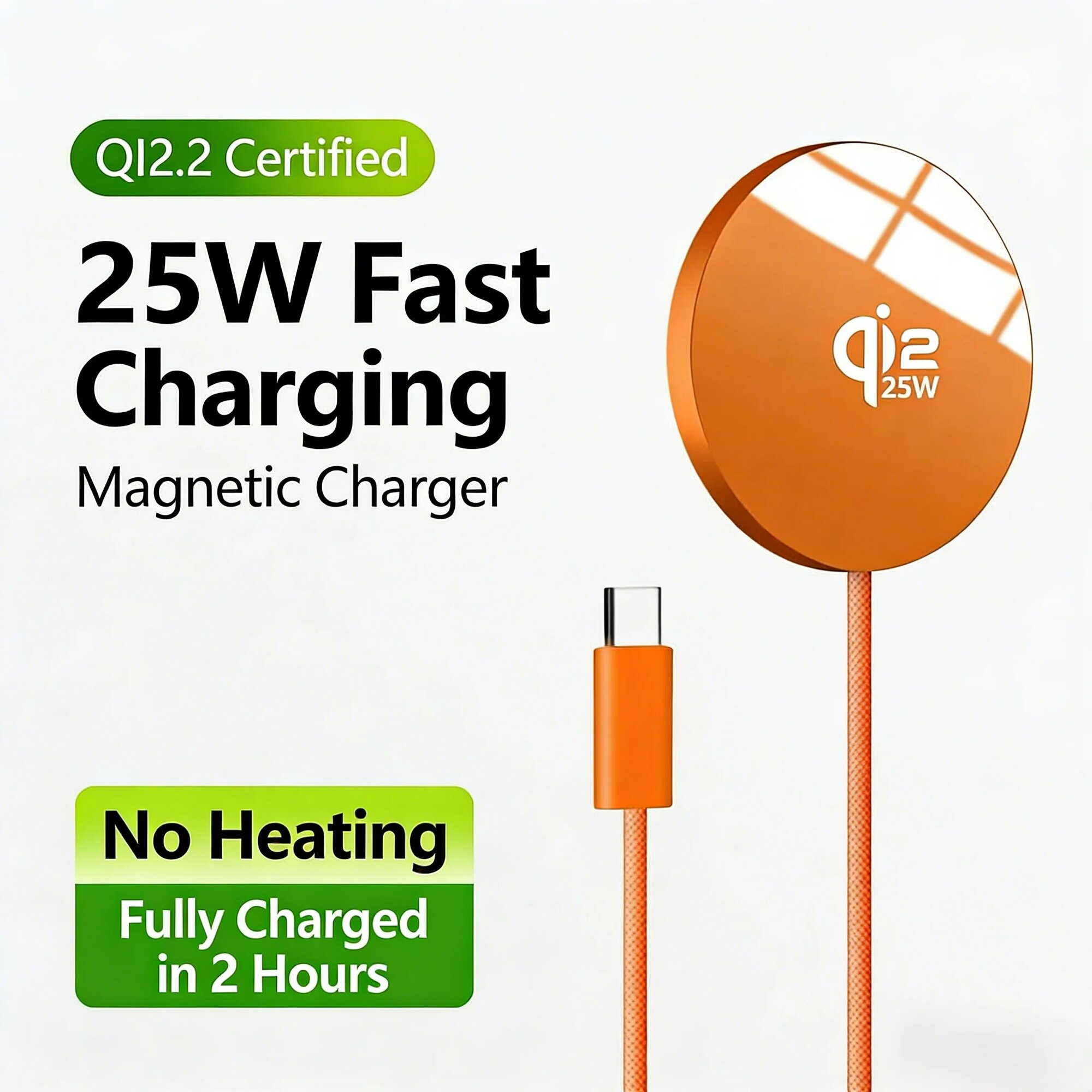 Магнитное зарядное устройство 25W Qi2.2, оранжевый (V28 Orange)