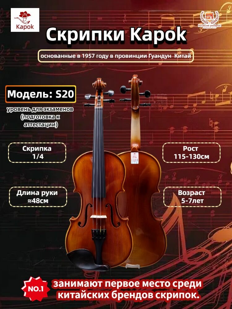 Скрипки Карок Академическая для продвинутых уровней с комплектом фурнитуры и смычком