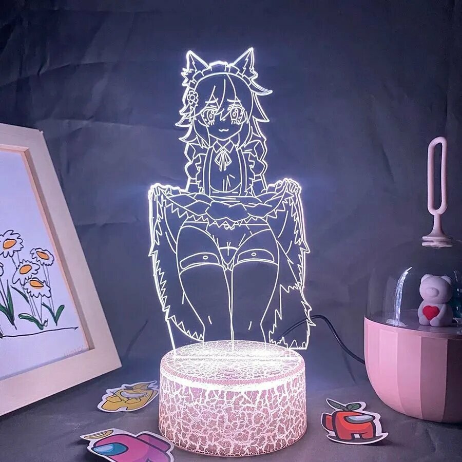 Аниме 3D светодиодный ночник Заботливая лисичка Сэнко-сан, настольная лампа в неоновом стиле, 18см акриловый светильник, подарок для геймера и отаку