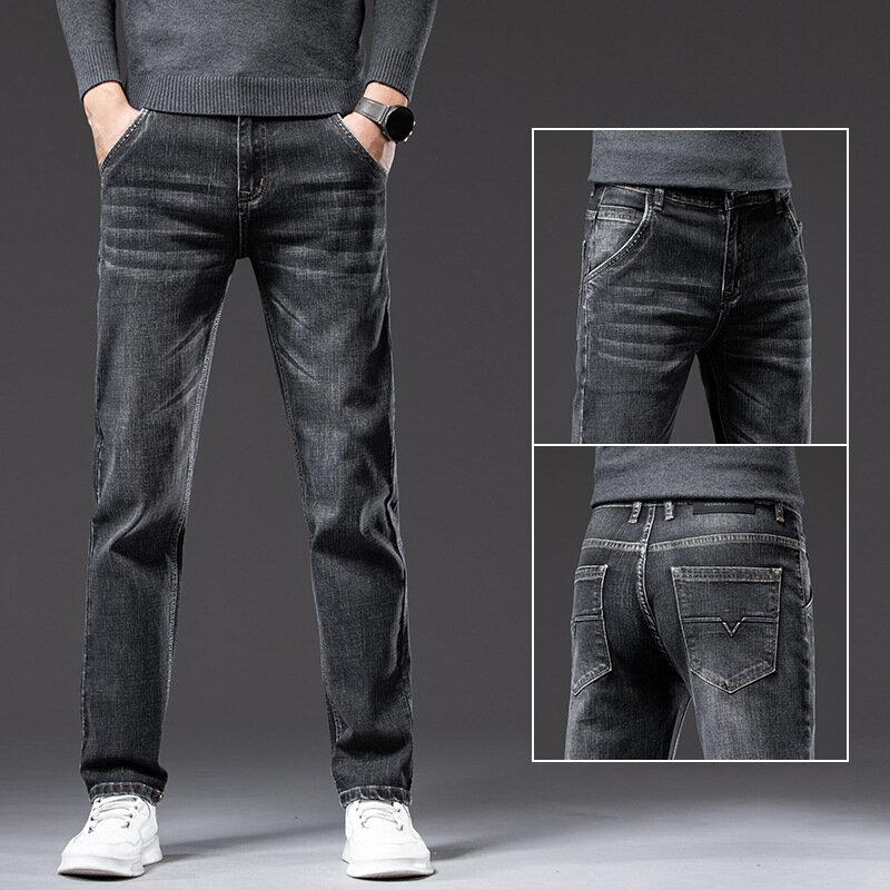 MON Мужские Джинсы Премиум Сине-Серые ВеснаЧистый цвет прямой Стрейт Деним, Размер_31