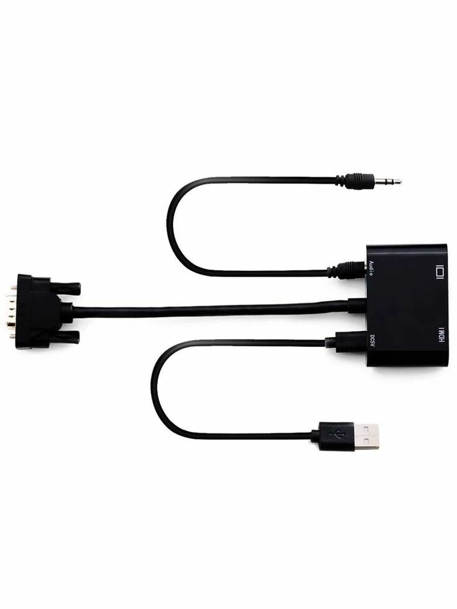 Разветвитель VGA на HDMI 1 вход 2 выхода, сплиттер с USB питанием и аудиовыходом, для расширения экрана компьютера и ноутбука на два монитора