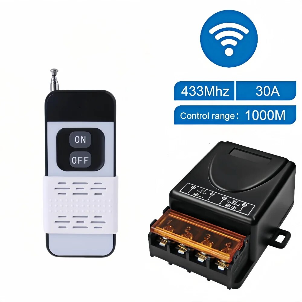 Беспроводной выключатель 433МГц 30A, 1000M, ON/OFF, Цвет: 1, Receiver 1 Remote