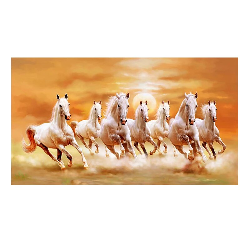 Картина "Семь бегущих белых лошадей", YWDECOR, печать на холсте PC5616, 30x60 cm Unframed