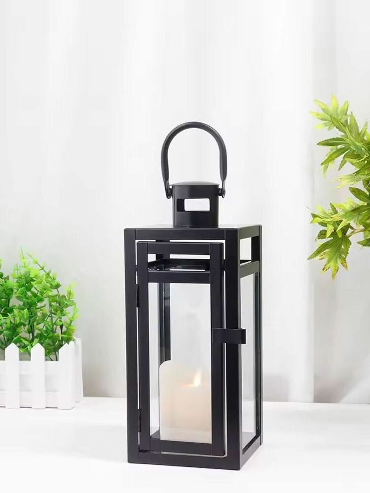 Металлический фонарь для свечей Декоративный открытый подсвечник с закаленным стеклом