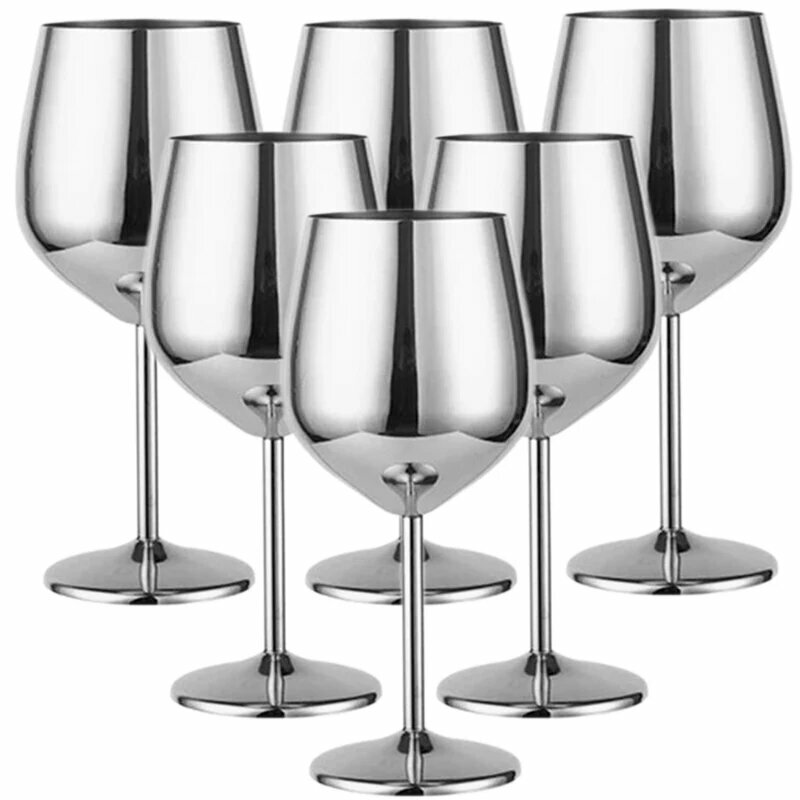 6 шт. стальные бокалы для вина 220 мл, Silver--500ml