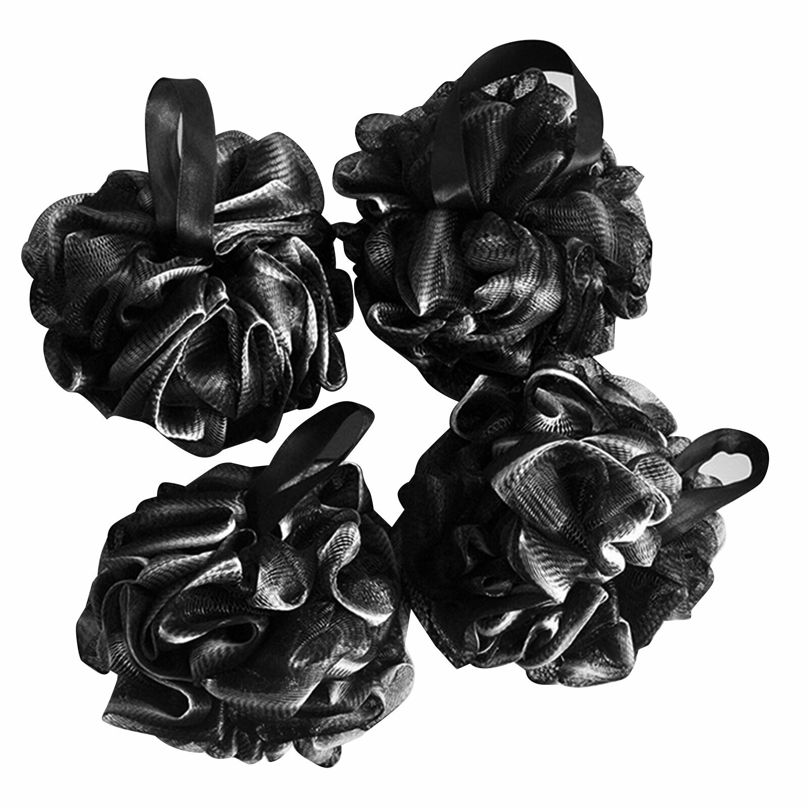 Набор из 4 губок для душа и ванны Loofahs Balls для мытья тела, очистки, скрубирования для мужчин и женщин, пуховые губки, аксессуары для ванной комнаты, материал губка, цвет как на картинке, модель 1# (черный + белый), 2# (светло-зеленый + хаки +