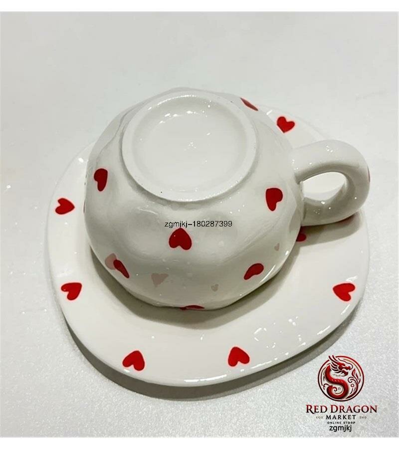 Изысканная керамическая кружка с блюдцем 300мл / Кофейная чашка неправильной формы / чашка молока