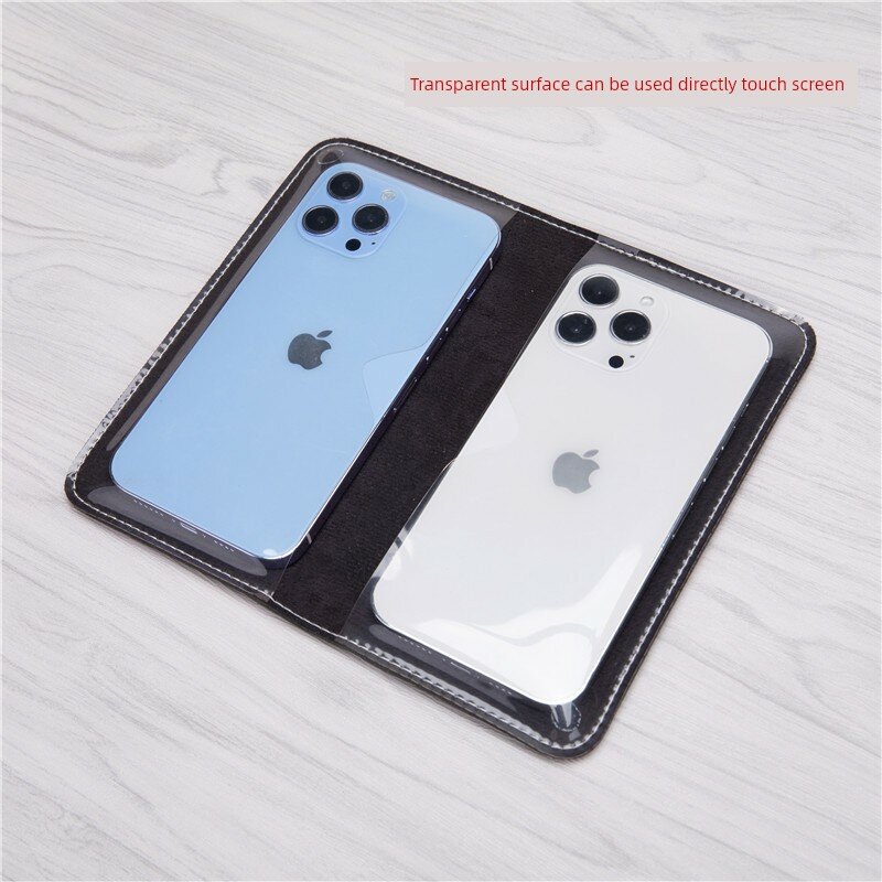 Чехол для двух телефонов, прозрачный и сенсорный, сумка для двух телефонов, 2-в-1, нескользящий кожаный чехол-кошелек