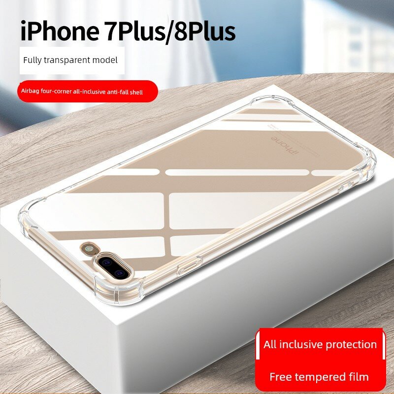 Полный корпус прозрачный ударопрочный чехол для iPhone 7 Plus/8 Plus с амортизаторами, включает закаленное стекло,
