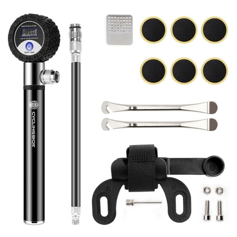 Мини-насос для велосипеда с цифровым манометром, Черный