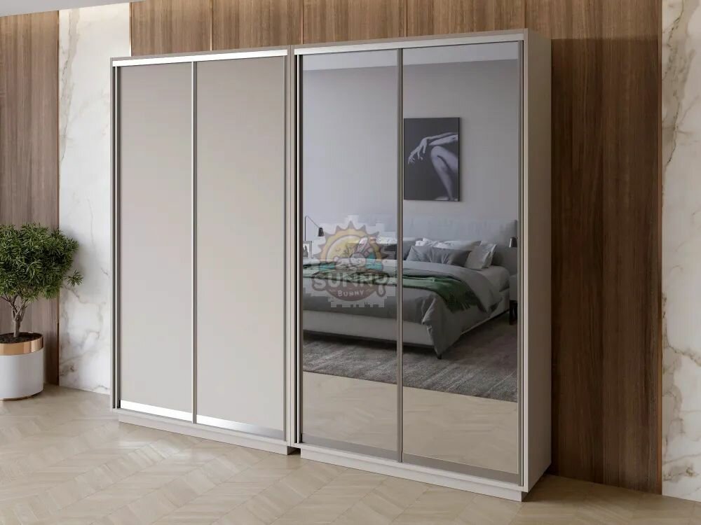 Шкаф купе Вилли 4-х дверный ЛДСП (2+2) с зеркалом, профиль серебро 240 см х 240 см х 60 см (Кашемир)