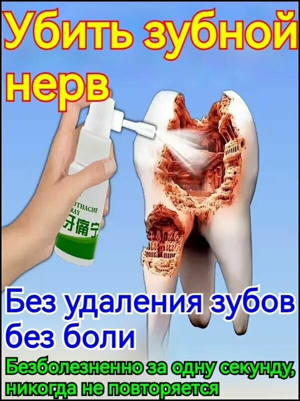 Спрей против зубной боли 20 мл для обезболивания и снятие отека при зубной боли при воспалении десен прорезывании зубов мудрости и кариесе .