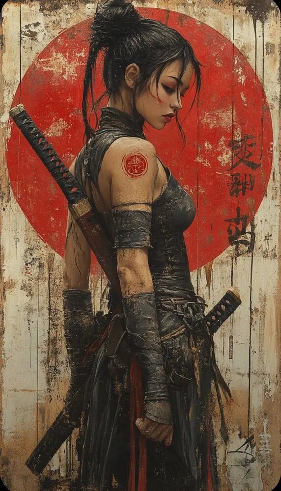 Алмазная Мозаика "Японская Женщина-самурай", Круглые Бриллианты И Стразы, 40х50 См