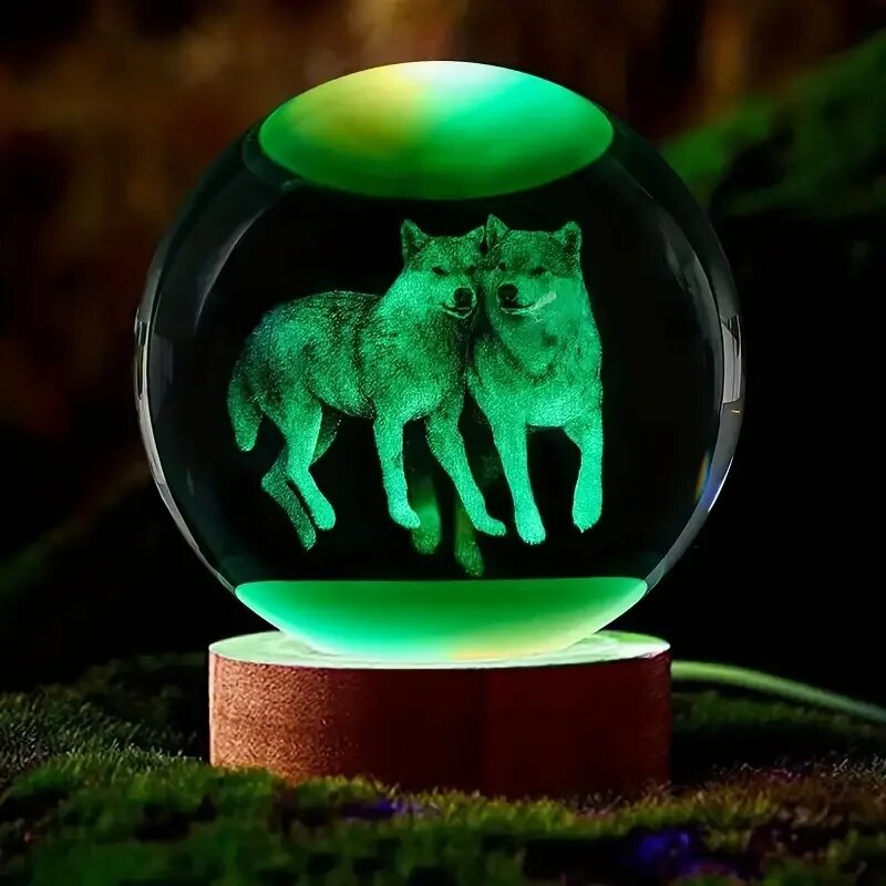 Ночник 3D волк из хрустального стекла