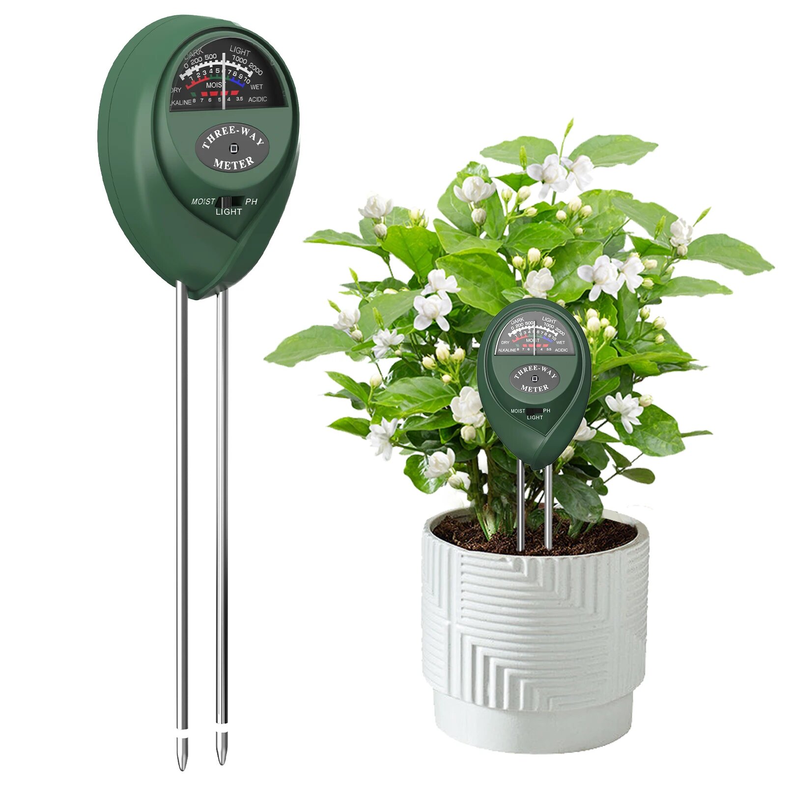 Измерительный Прибор 3-в-1 Для Сада: Тестер pH Почвы, Измеритель Влажности И Освещенности Для Растений В Горшках, На Газонах
