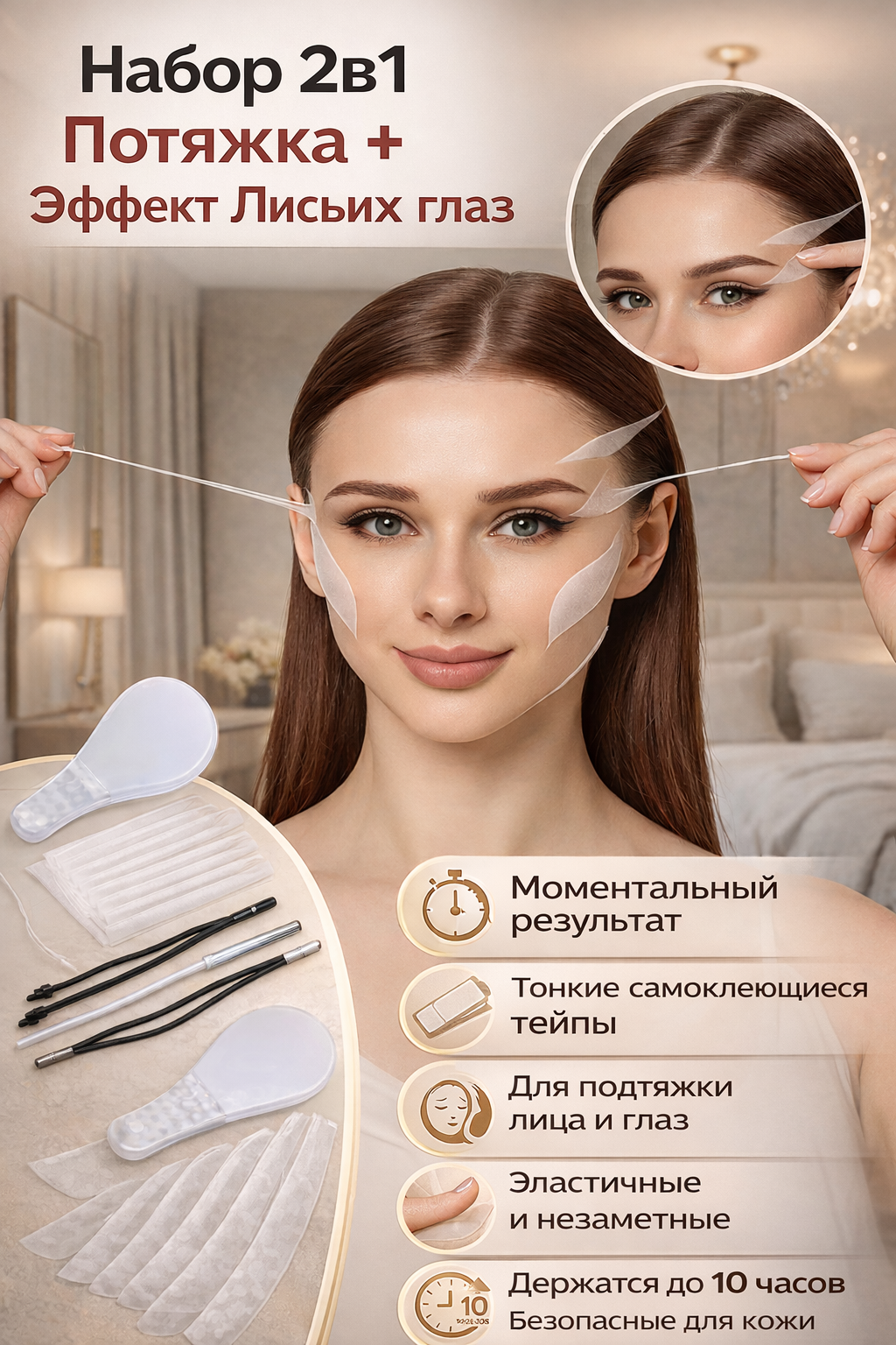 Тейпы лисьи глаза подтяжка овал лицо лифтинг разглаживание морщины, набор на 3 месяца 80 шт