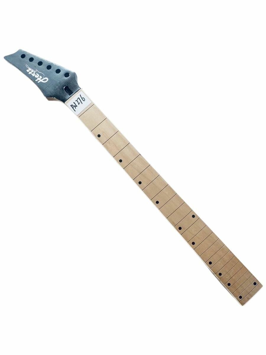 Гриф электрогитары с логотипом (праворукий, безладовый, реверсивная головка, 24 лада, кленовая накладка) с незначительными следами на поверхности