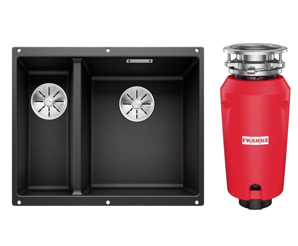 Комплект Мойка Blanco Subline 340/160-U 525986 55x46, черная, искусственный гранит / Измельчитель Franke 134.0715.096 механический