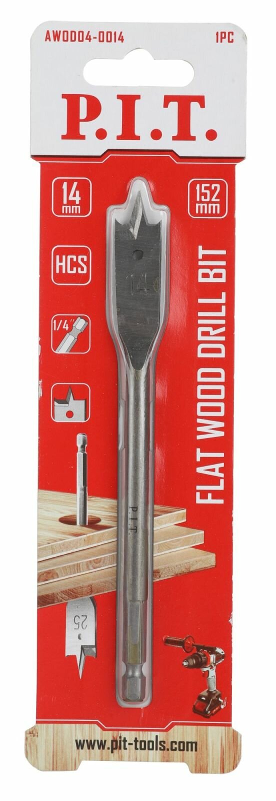 Сверло P.I.T. по дереву перовое, диаметр 14 мм, длина 152 мм