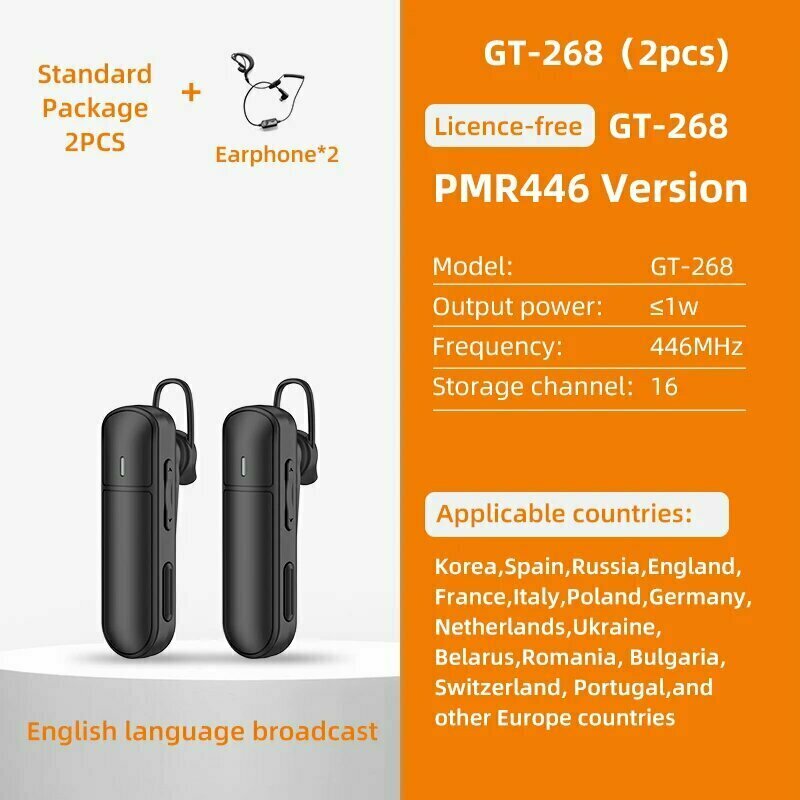 CBCBTWO GT-268 Ушной крючок Рация 2 шт. PRM446 FRS Мини двусторонняя радиосвязь двойного назначения Подходит для ресторанов и салонов красоты, GT268PMR2pcsEarphone