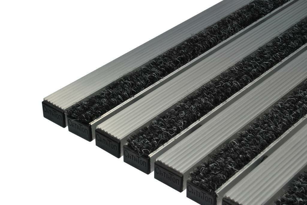 Решетка придверная "Сити" платинум+текстиль 60 х 40 см СитиТоп, алюминиевая, грязезащитная, коврик от грязи