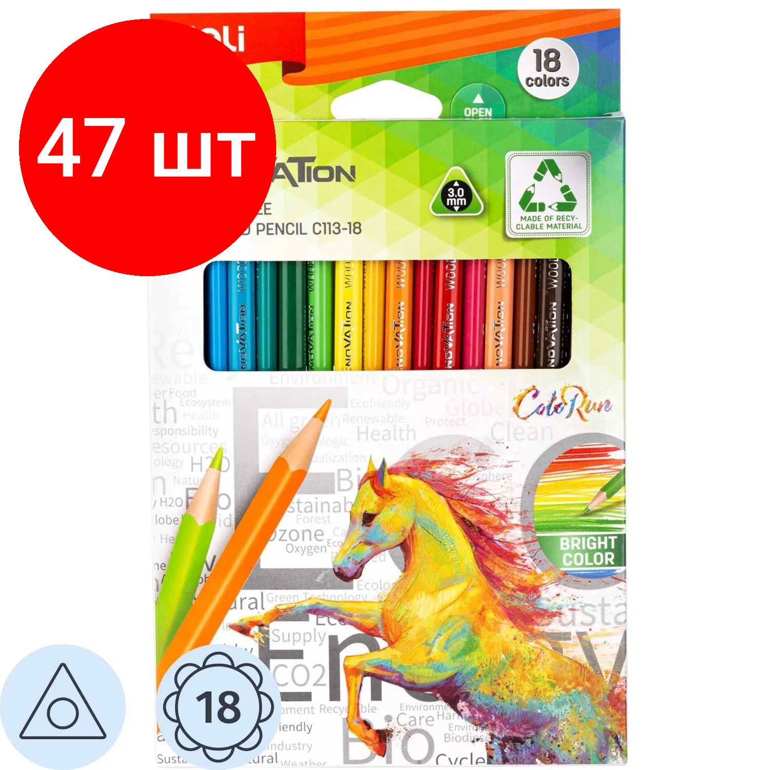 Комплект 47 упаковок, Карандаши цветные 18цв 3-гран Deli Enovation, пластик, EC113-18