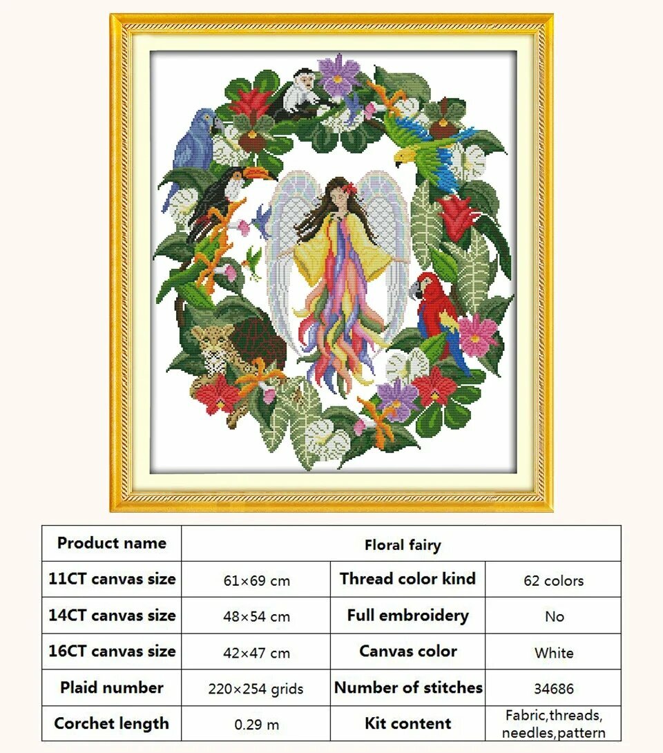 Набор для вышивки крестом Joy Sunday "Невеста зима ангел" Розовый, Floral fairy, 14CT blank canvas