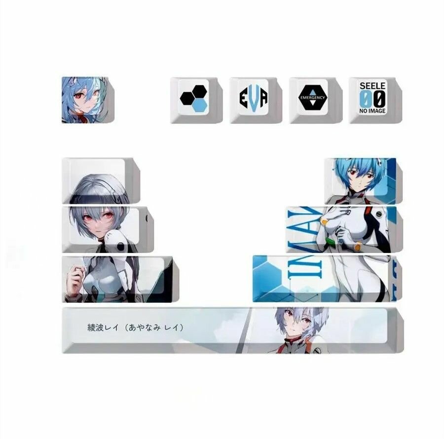 Кейкапы с Аянами Рей EVA 12шт бело синие 2I