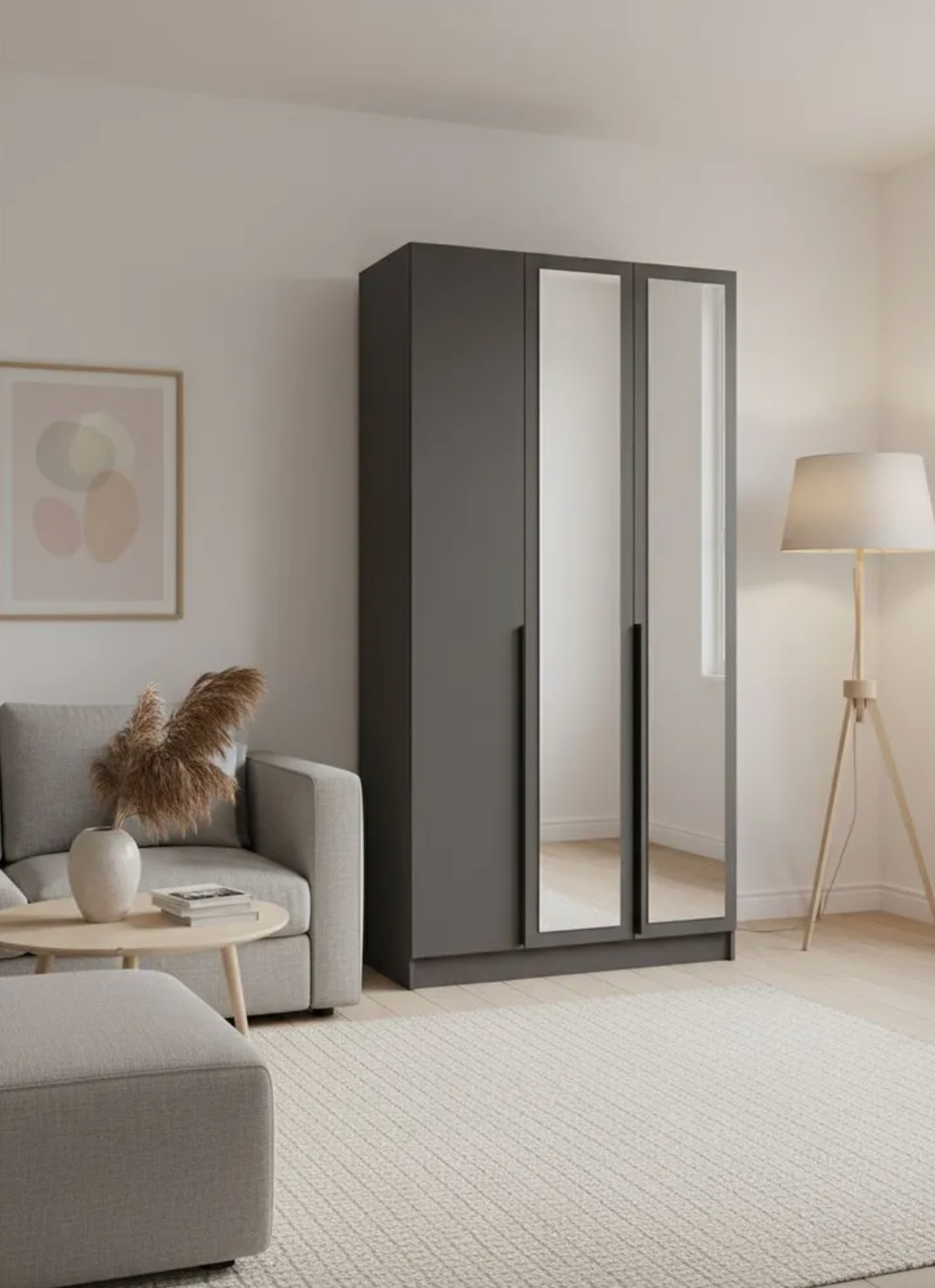 Шкаф трехстворчатый с зеркалом распашной Мадрид 1.2м, Графит серый (1200х2300х540 мм)
