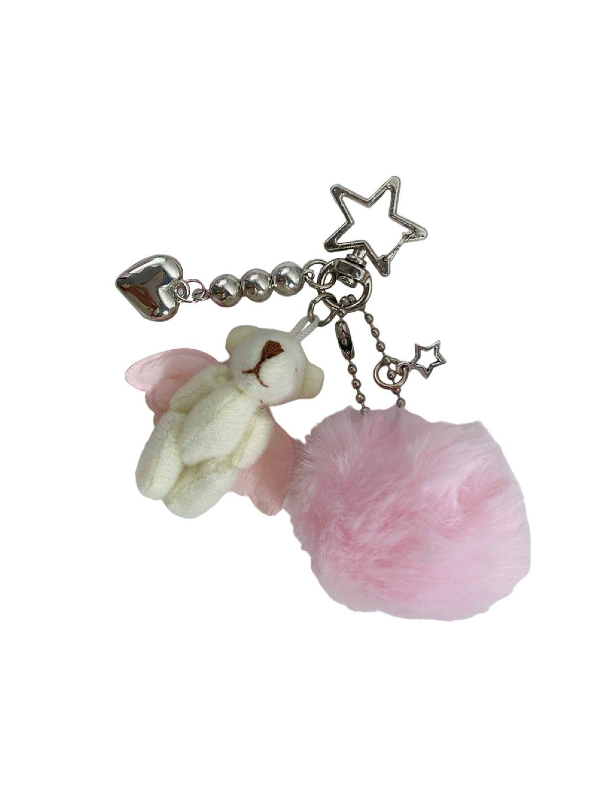 Очаровательный Плюшевый Брелок-Мишка с Помпонами, Удобный Подвесной Аксессуар