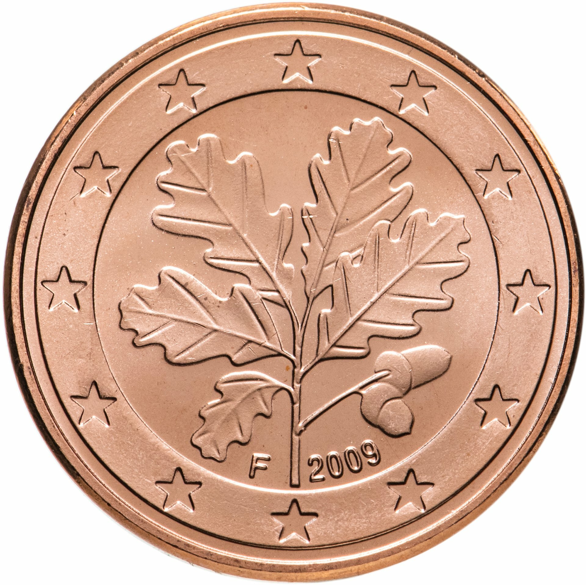 Германия 5 евроцентов cent 2009 Двор F, Сталь, в сохранности AU-UNC