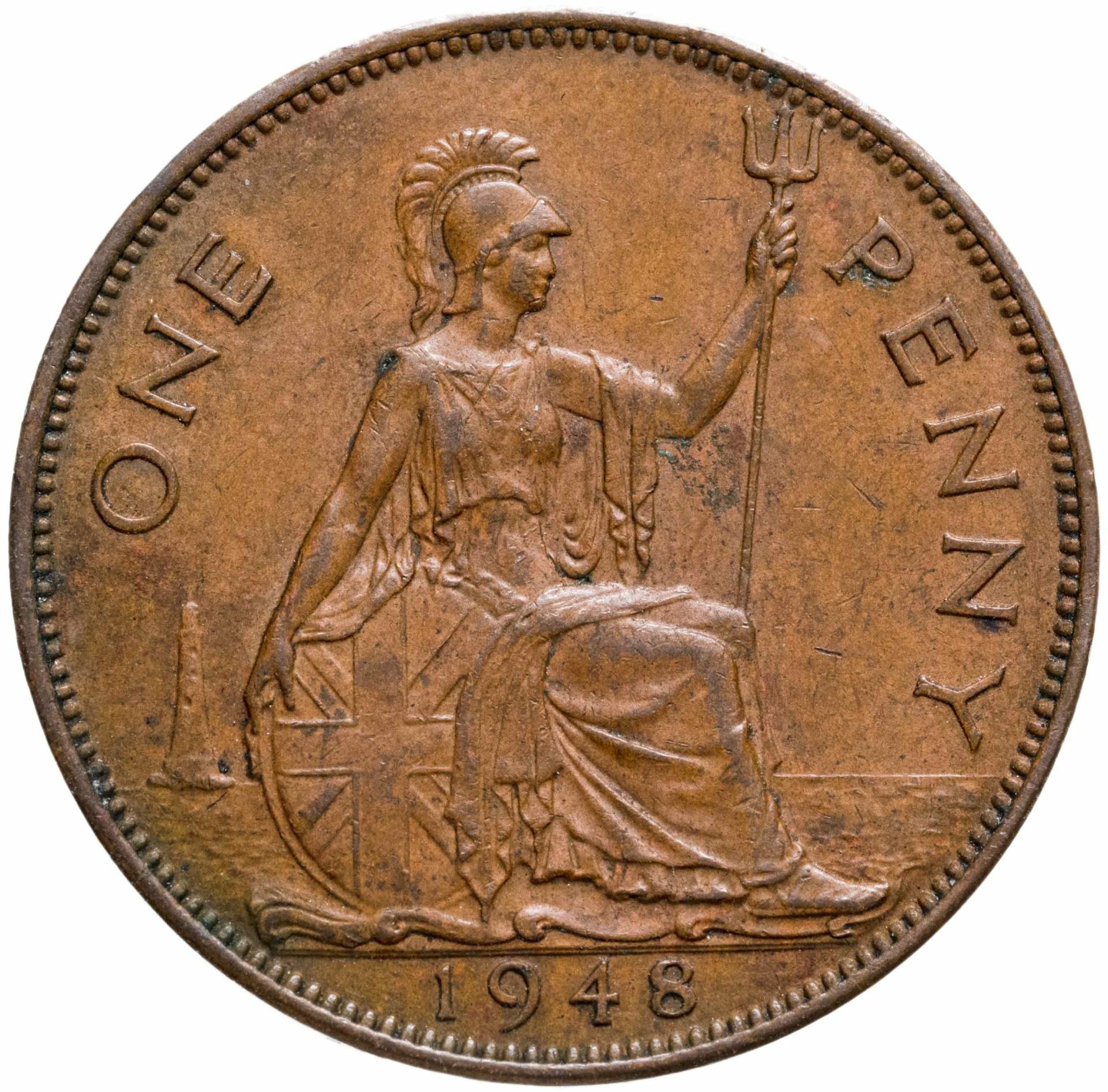 Великобритания 1 пенни penny 1948, Бронза, в сохранности XF