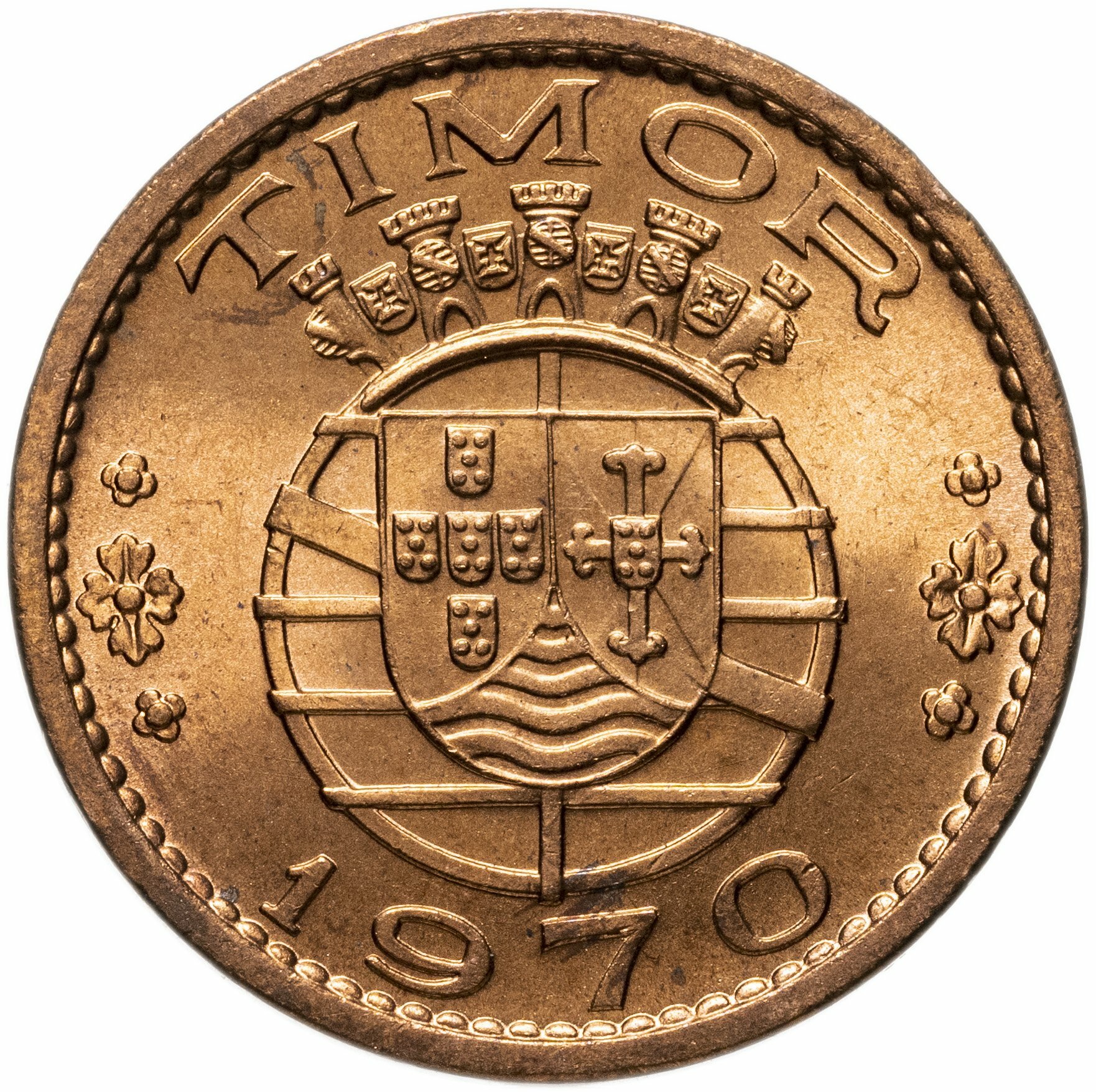 Тимор колония Португалии 1 эскудо escudos 1970, Мельхиор медь-никель, в сохранности UNC