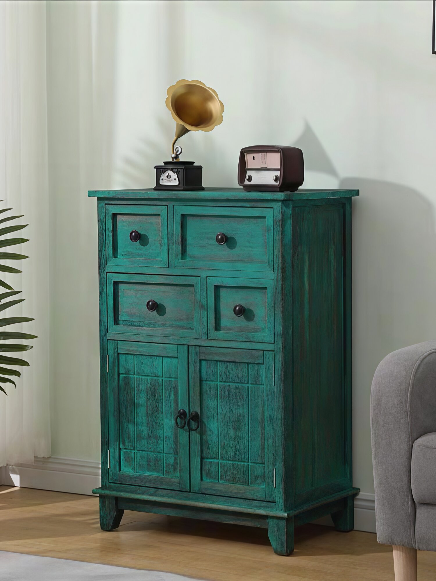 Деревянный комод с 4 ящиками, зеленый, многофункциональный, выдерживает 100 кг