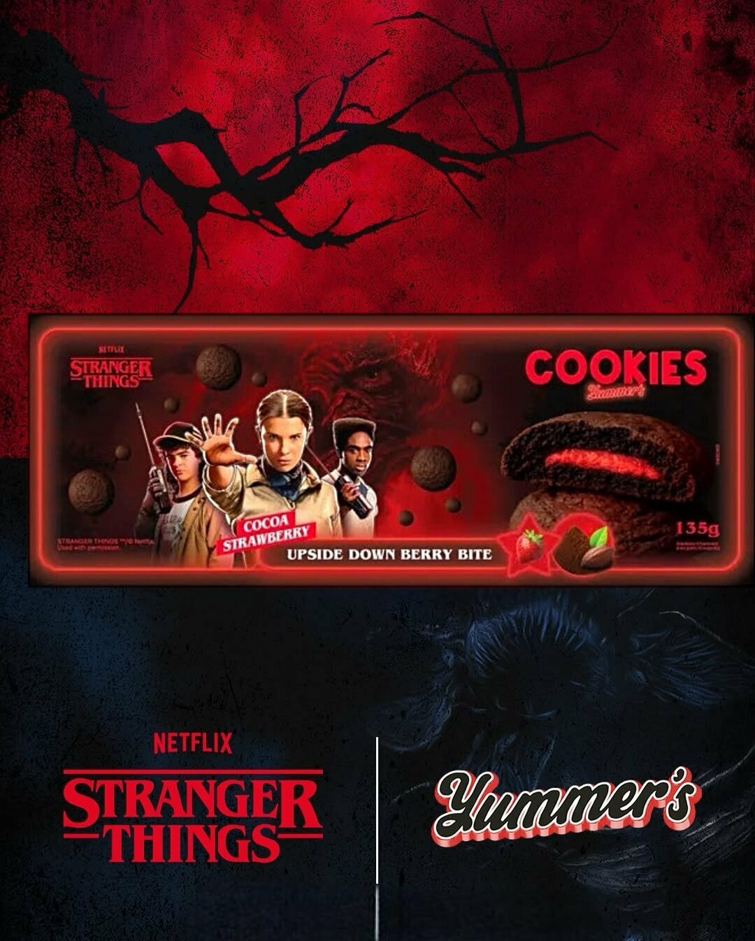 Печенье Очень странные дела /Cookies Yummer's Stranger Things Chocolate Strawberry с вкусом Клубника-Шоколад 135г