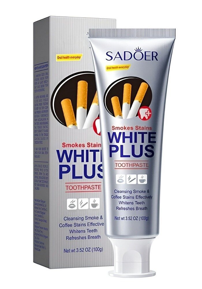 Sadoer White Plus Toothpaste - Smokes Stains Зубная паста "отбеливающая" для удаления налета от табака и кофе 100 г.