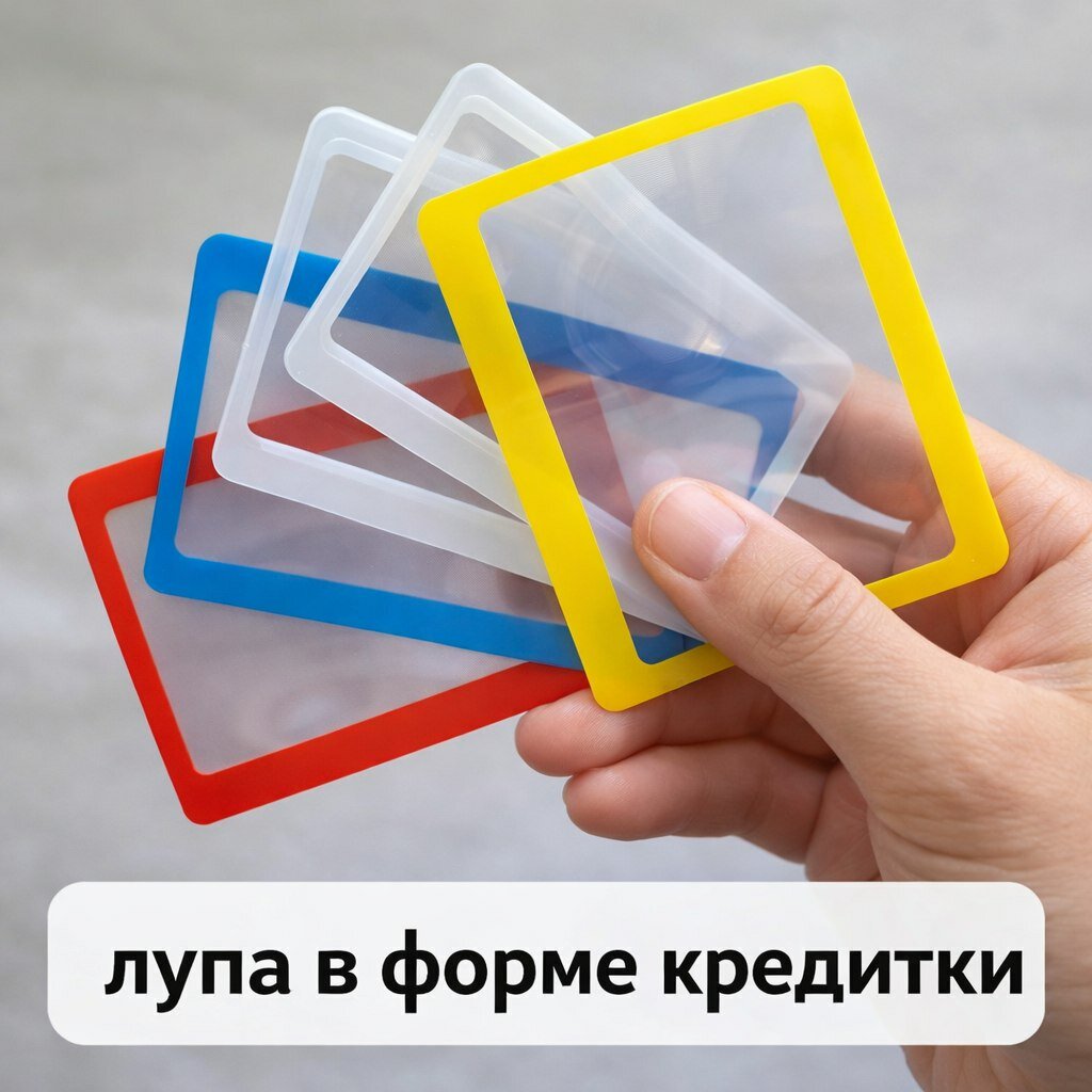 Лупа карманная в форме кредитки. Лупа Френеля. Увеличительное стекло тонкое, карманное!