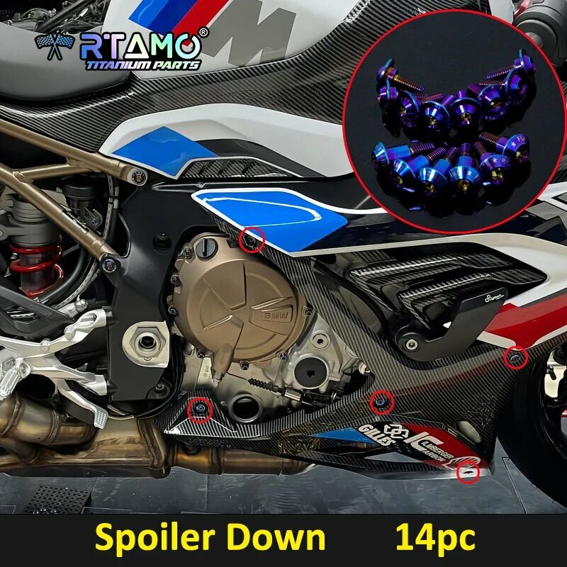 RTAMO Болты из титанового сплава, гайка маятника, спойлер, крышка картера двигателя, винт передней педали для BMW S1000RR 2021-2023, модификация Spoiler Down 14pc, PVD Blue