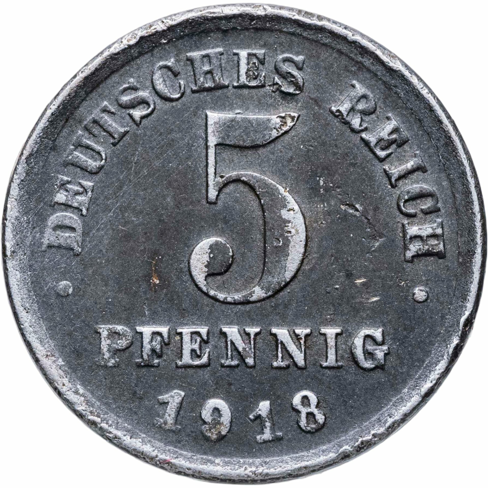Германия 5 пфеннигов pfennig 1918 J знак монетного двора: "J" - Гамбург, Цинк, в сохранности XF
