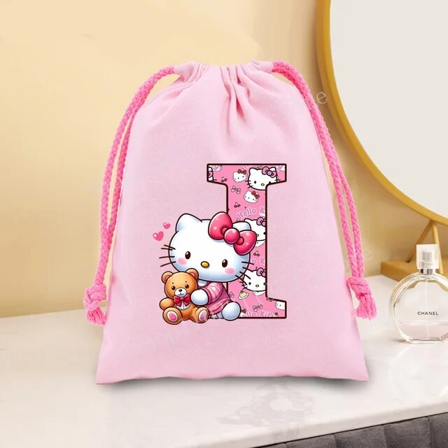 Холщовая сумка Sanrio на завязках с принтом Hello Kitty в виде буквы AZ, хлопковая сумка, подходит для хранения конфет, подарков, украшений, игрушек и т. д, многоразовая сумка для хранения.