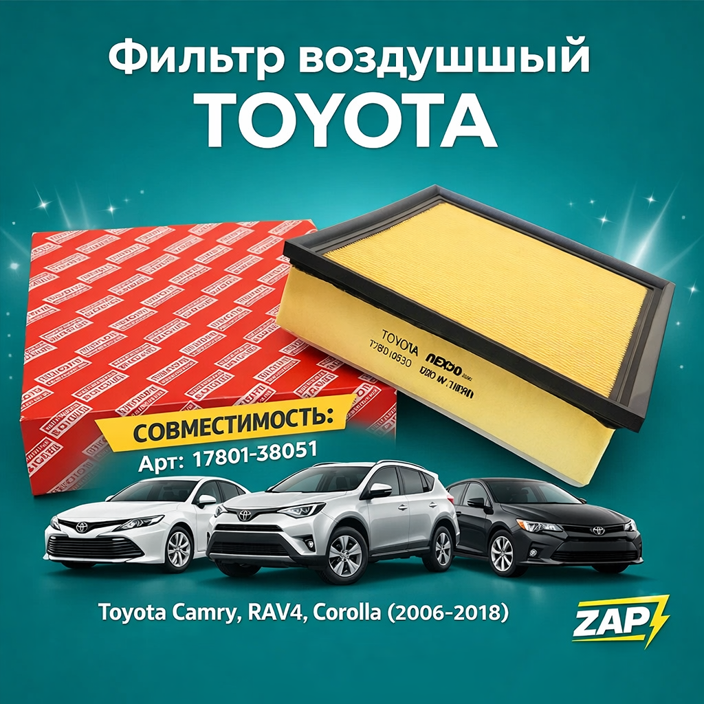 Фильтр воздушный TOYOTA 17801-38051 для Prado 150 1GR-FE 4.0 / Lexus GX460 1UR-FE 4.6
