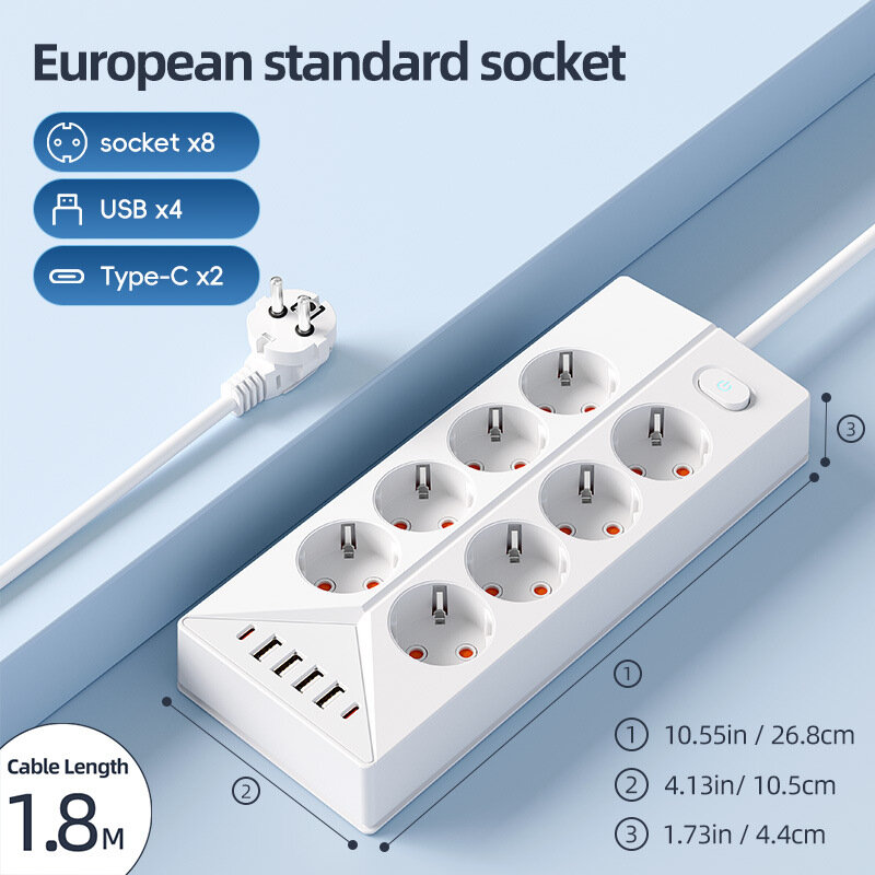 Удлинитель евростандарт с 6 USB, многоместная розетка