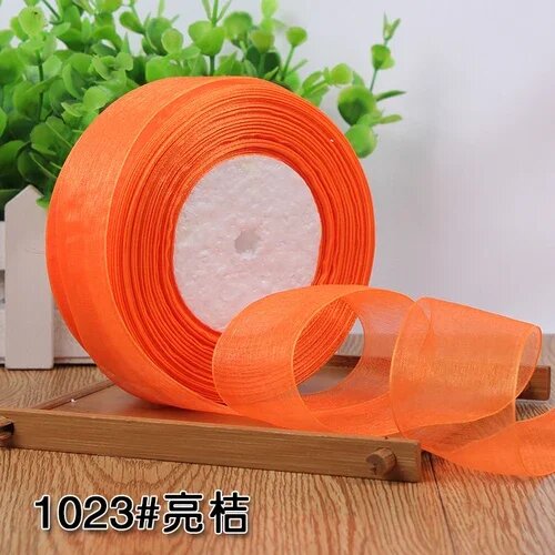 Розовая органза лента мerylover 45 метров Оранжевый, bright orange, 20mm Organza